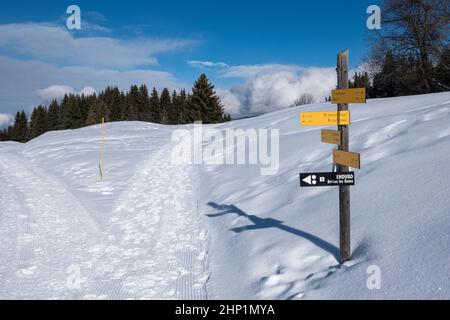 Walking route signs around Méribel Village, France Stock Photo - Alamy
