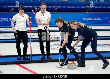 Great Britain's Hailey Duff (left), Eve Muirhead, (centre) and Jennifer ...
