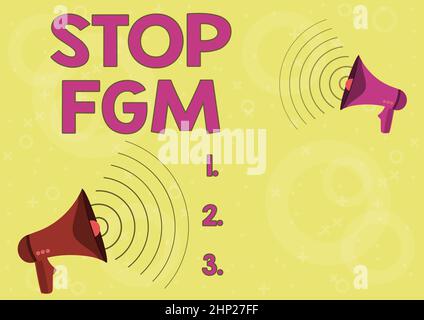 Hand writing sign Stop Fgm. Word for Put an end on female genital ...