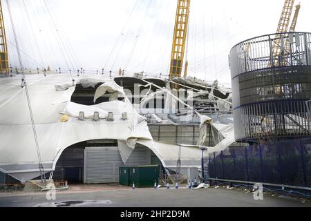 Damage to the roof of the O2 Arena (known as the Millennium Dome when ...