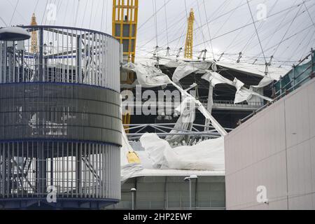 Damage to the roof of the O2 Arena (known as the Millennium Dome when ...