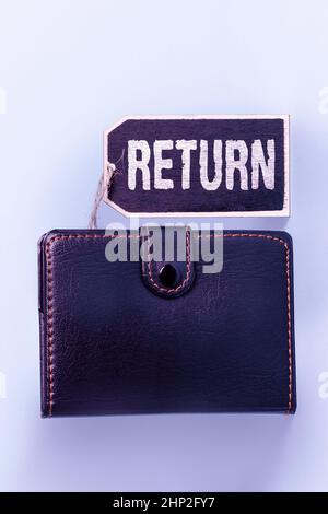 Conceptual display Return. Word Written on the act of coming or going ...