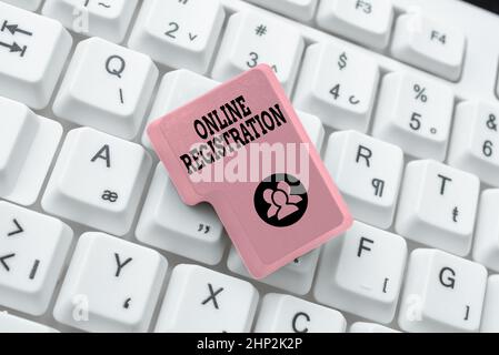 Text sign showing Registration. Conceptual photo Action or process of ...