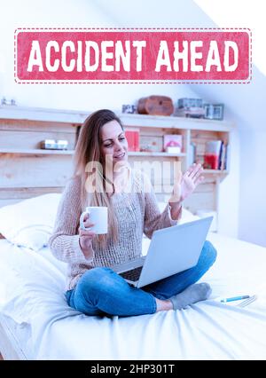 Sign displaying Accident Ahead, Word Written on Unfortunate event Be ...