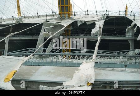 Damage to the roof of the O2 Arena (known as the Millennium Dome when ...