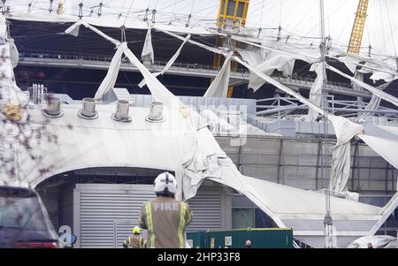 Damage to the roof of the O2 Arena (known as the Millennium Dome when ...