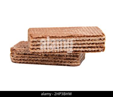 Delicious sweet crispy rectangular waffles on a ceramic plate on a dark ...