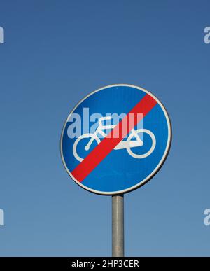 End Of Bike Lane (aka Cycle Lane) Traffic Sign Over Blue Sky Stock ...