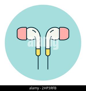 Ear-bud headphone vector flat white glyph icon. Graph symbol for music ...