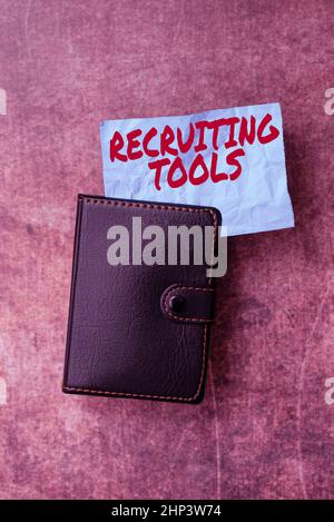 Text sign showing Recruiting Tools. Conceptual photo getting new ...