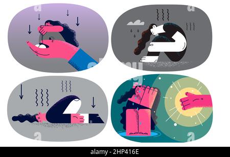 Set of upset people suffer from emotional breakdown Stock Photo - Alamy