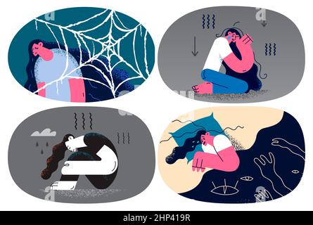 Set of upset people suffer from emotional breakdown Stock Photo - Alamy