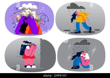 Set of upset people suffer from emotional breakdown Stock Photo - Alamy
