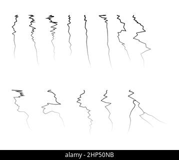 Ground split fracture line. Wall crack black silhouettes, earthquake ...