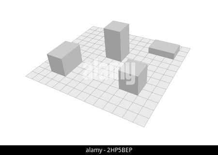 3d shapes drawing, set of cubes in perspective isolated on white ...