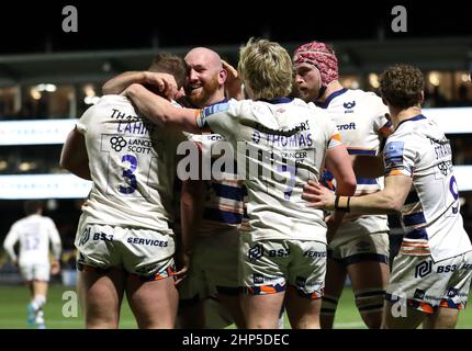 Bristol Bears' Max Lahiff celebrates scoring their side's second try of ...