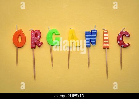 Organic food label colorful letters Stock Photo - Alamy