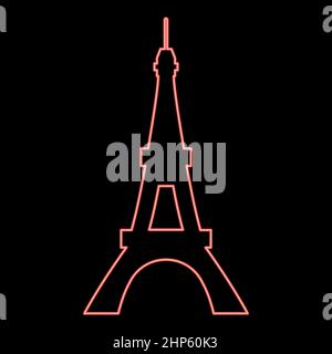 Neon eiffel tower red color vector illustration flat style light image ...