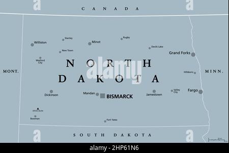 North Dakota, ND, political map, US state, Peace Garden State Stock ...