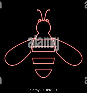 Neon bee red color vector illustration flat style light image Stock ...