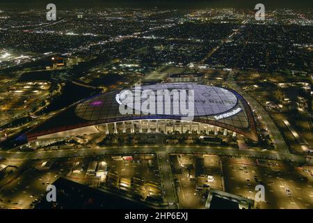 An aerial view of SoFi Stadium, Monday, Feb., 14, 2022, in Inglewood ...