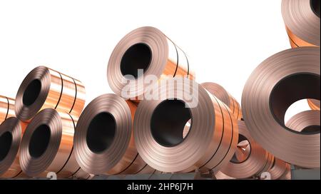 3d rendering roll of copper sheets or heap of copper tapes Stock Photo ...