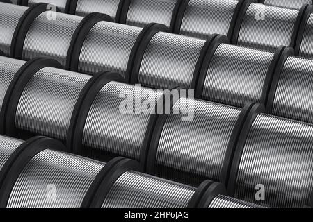 3d rendering group of metal coils or wires in factory Stock Photo - Alamy