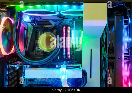 Desktop cooling fan on color background Stock Photo - Alamy