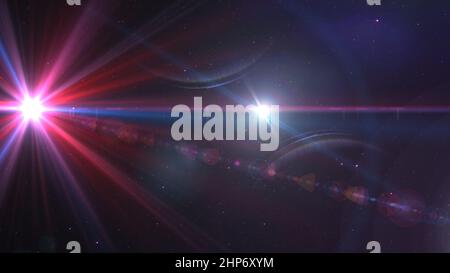 Glowing light with stars, flares and rays in outer space, illustration ...