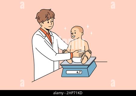 Pediatrician doctor and little newborn baby inside incubator box in ...