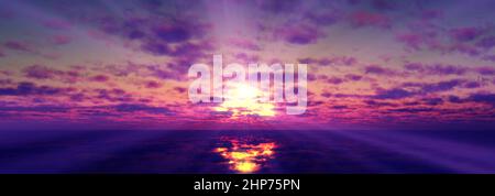 sunset calmly sea sun ray 3d render illustration Stock Photo - Alamy