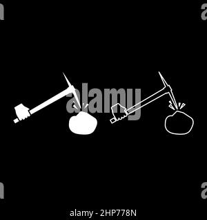 Pickaxe hit stone in hand icon white color vector illustration flat ...