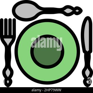 Icon Of Silverware And Plate. Bold outline design with editable stroke ...