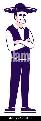 Day of the Dead skeleton semi flat color vector character face Stock ...