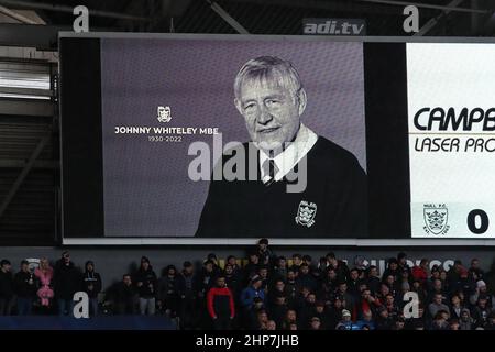 The scoreboard is dedicated to Johnny Whiteley MBE before kick off ...