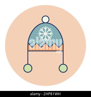Winter hat cap with snowflake and pompom vector isolated grayscale icon ...