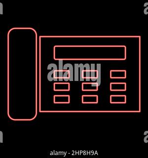 Neon phone fax machine for office using red color vector illustration ...