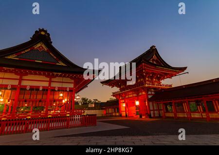 Night view of the Fushimiinari Shrine Outer Oratory of Fushimi Inari ...