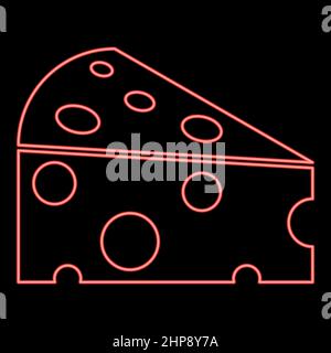 Neon piece cheese red color vector illustration image flat style light ...