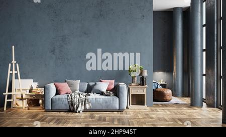 Modern beautiful interior with columns, colored wall and stylish ...