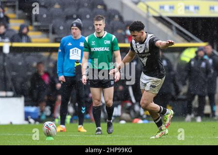 Darnell McIntosh #5 of Hull FC takes the conversion kick and scores ...