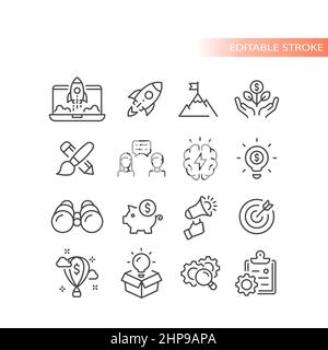 Growing business, start up vector icon set. Startup outlined icons ...