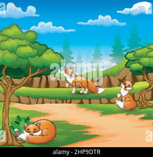 Fox with trees cartoon Stock Vector Image & Art - Alamy