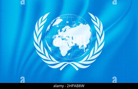 Flag of United Nations (UN), international territory, white UN emblem ...