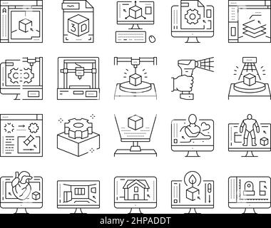 3d modelling vector line icons set. 3D, Modelling, Modeling, CAD, Design, Rendering, Simulation ...