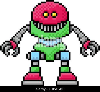 Robot spaceman pixel art character for 8 bit game scenery arcade video ...
