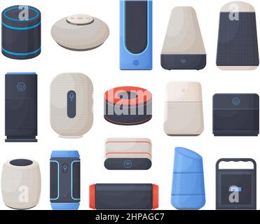 Smart assistant speakers. Home music speaker voice interacting, wireless electronic device ...