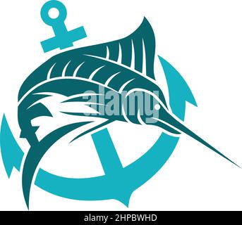 vector illustration of Marlin fish with anchor on white background ...