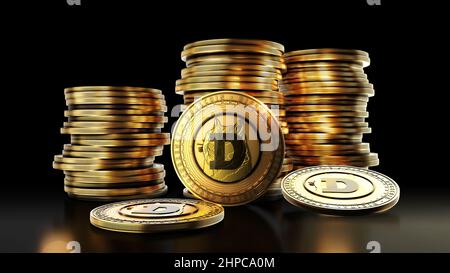 golden dogecoin on black background. cryptocurrency illustration ...