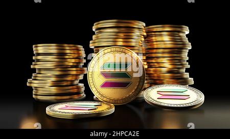 Solana cryptocurrency coin. Gold 3d rendered coin isolated on white ...